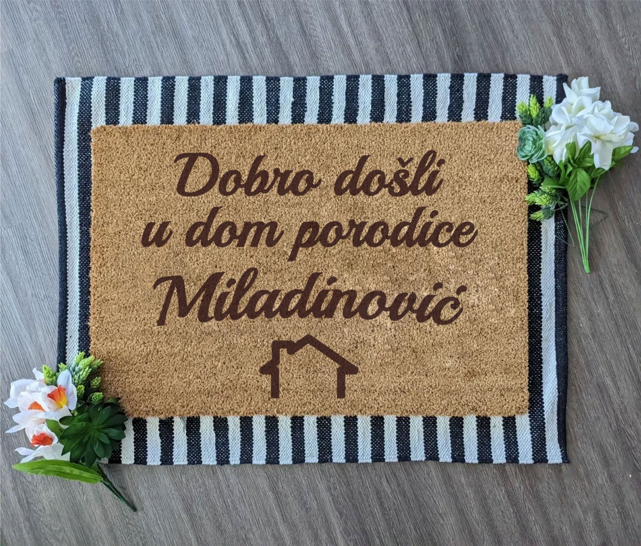 Otirač - Dobro došli u dom i prezime po želji (ćirilica) - Artex Design internet prodavnica